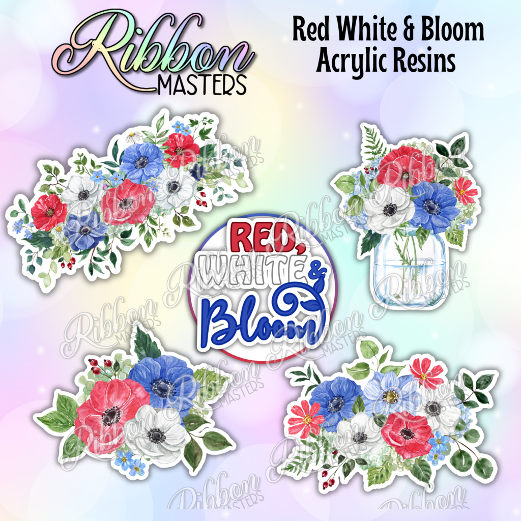 Red, White & Bloom Flat Back Planar Resin Set | Ribbon Masters